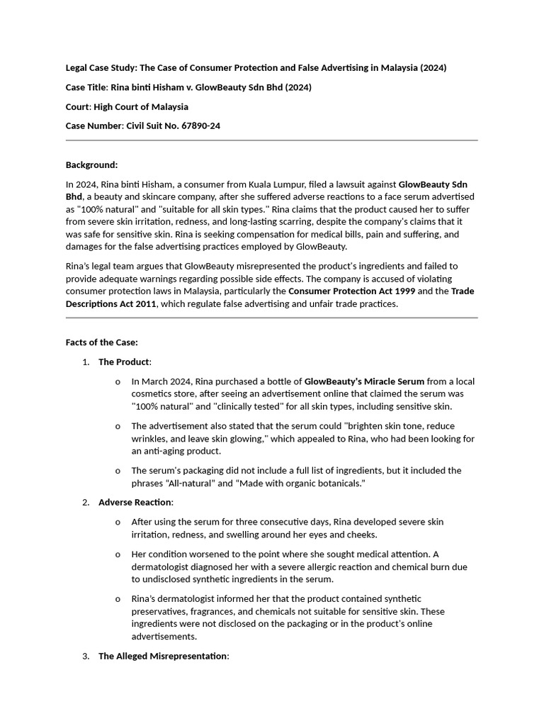 Consumer Protection Case: GlowBeauty Lawsuit | PDF | Negligence | False ...