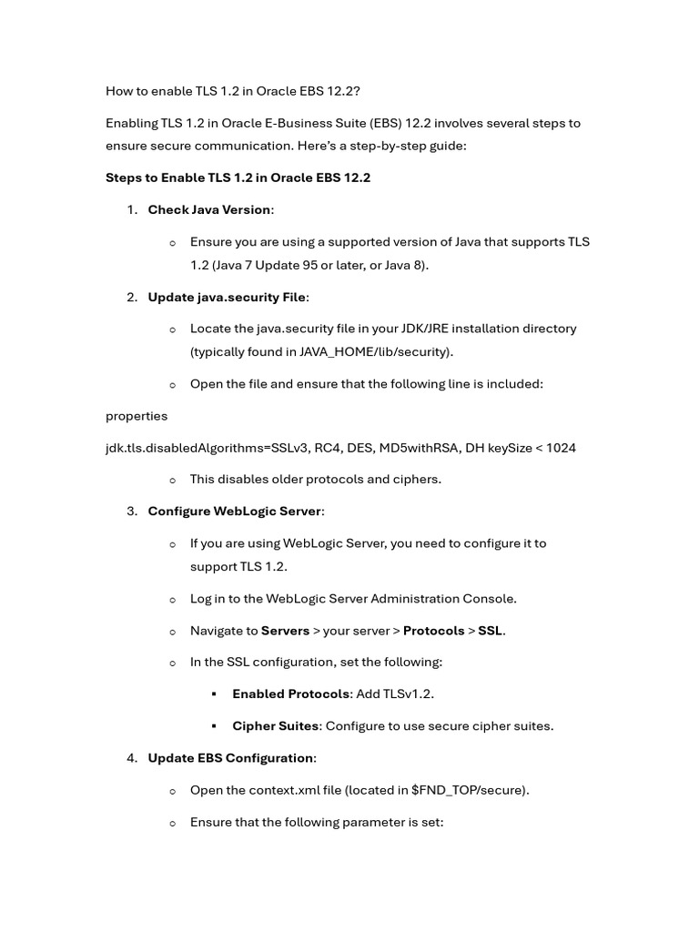 Enable TLS1.2 EBS12.2 (Assistant) | PDF