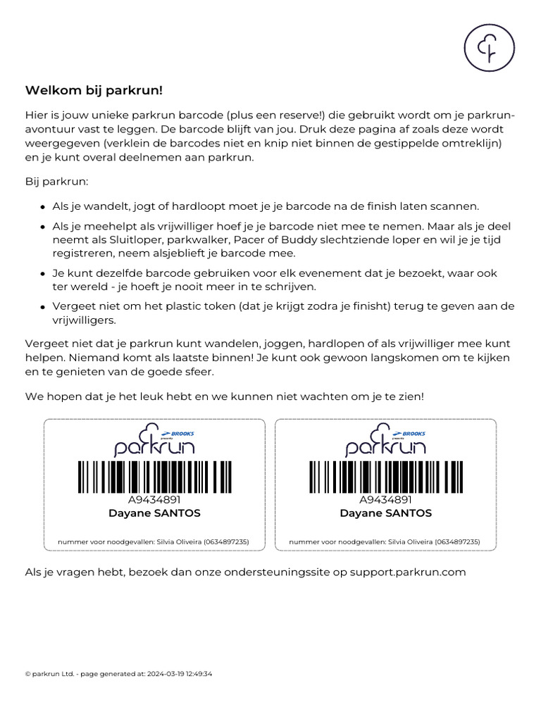 Parkrun Barcode A9434891 | PDF