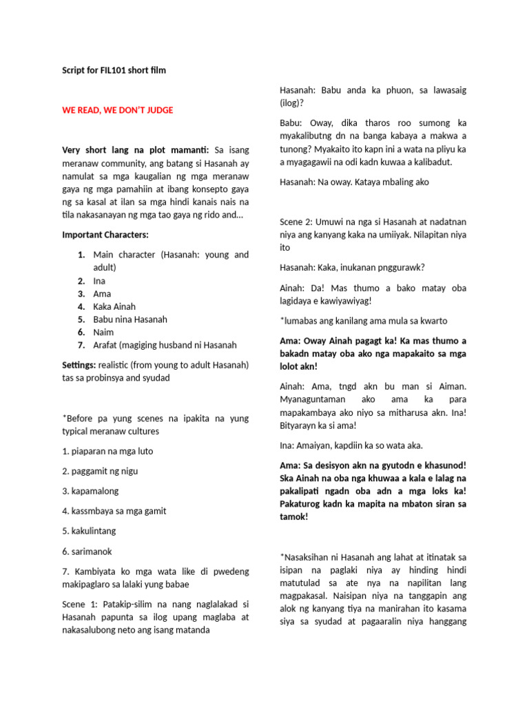 Script For FIL101 Short Film | PDF