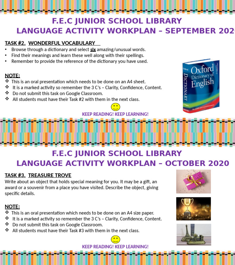 Library Task#2 - Wonderful Vocabulary (September 2020) | PDF