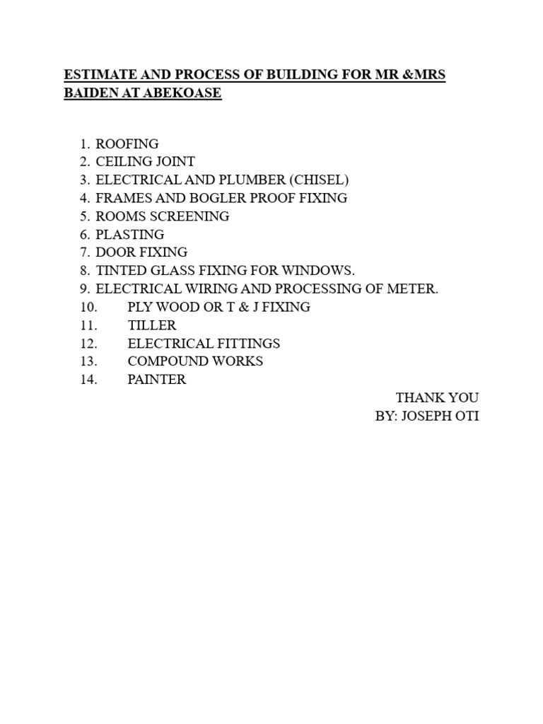 Estimate and Process of Building | PDF