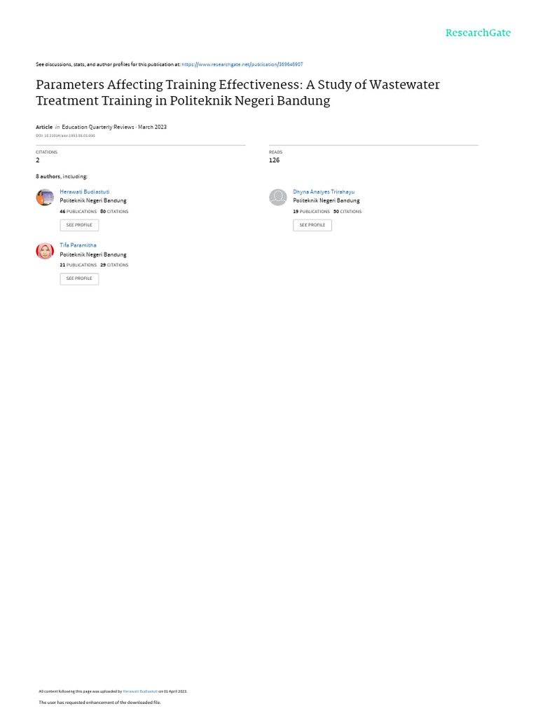 Parameters Affecting Training Effectiveness: A Study of Wastewater ...