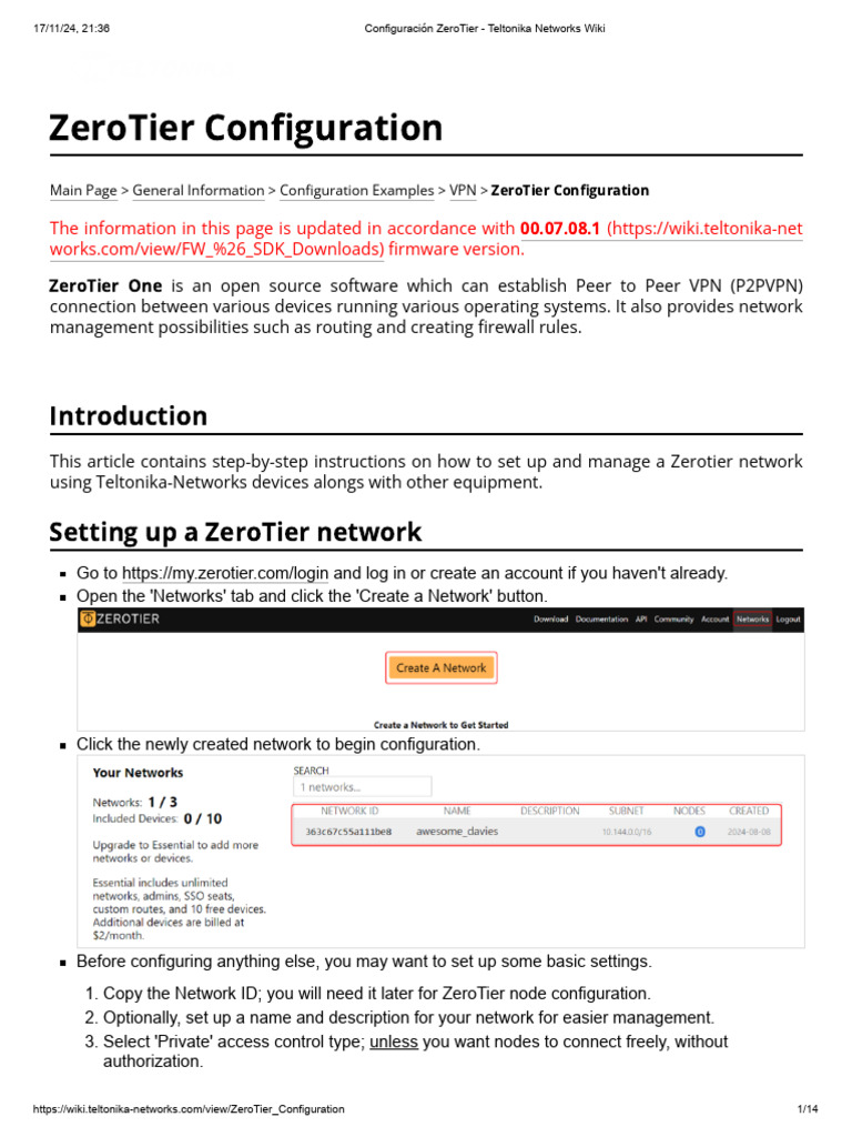 Configuración ZeroTier - Teltonika Networks Wiki | PDF | Computer Network | Port (Computer ...