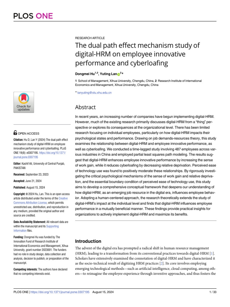 The Dual Path Effect Mechanism Study of digital-HR | PDF | Occupational ...