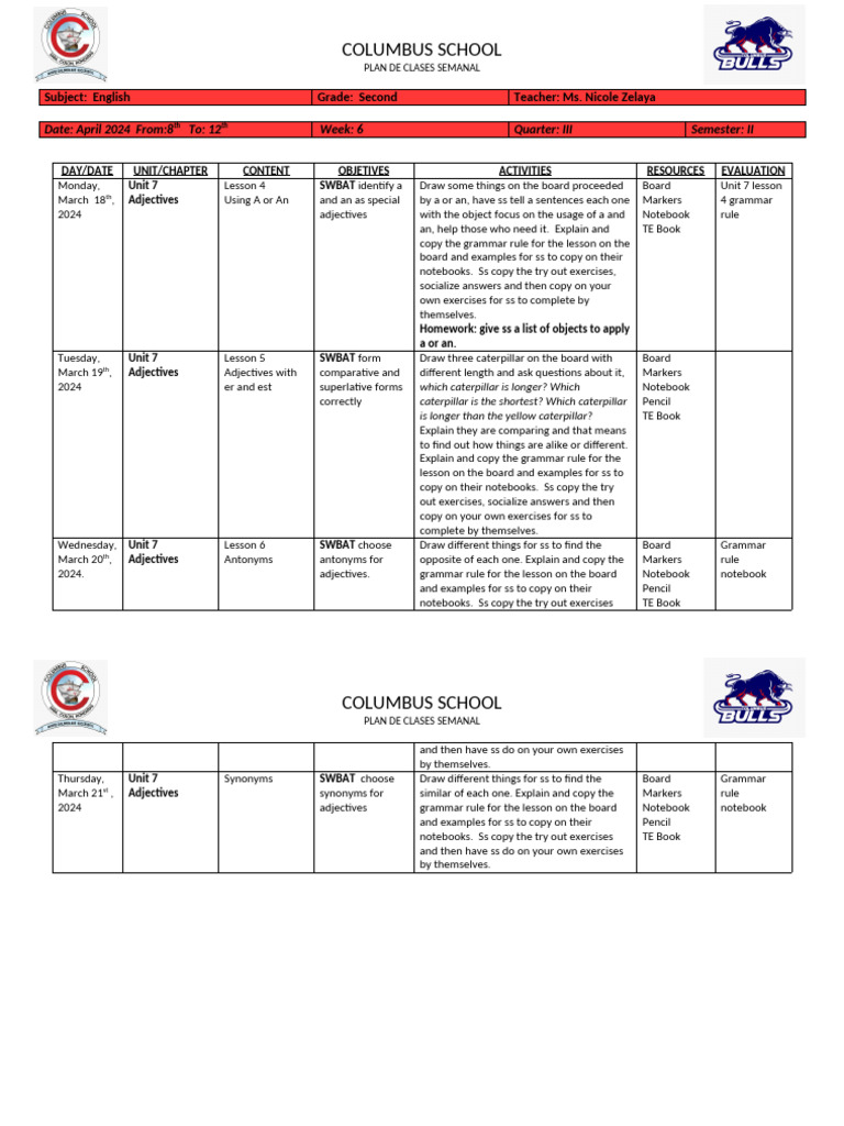 English Lesson Plan Week 6 III Cycle | PDF | Linguistic Morphology | Syntax