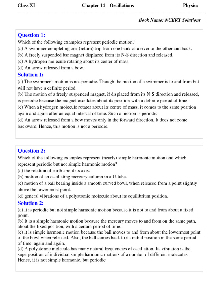 Class 11 Oscillations Exercise Solution | PDF | Oscillation | Pendulum