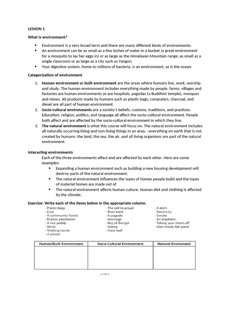 Lesson 1 What Is Environment | PDF | Natural Environment | Pollution