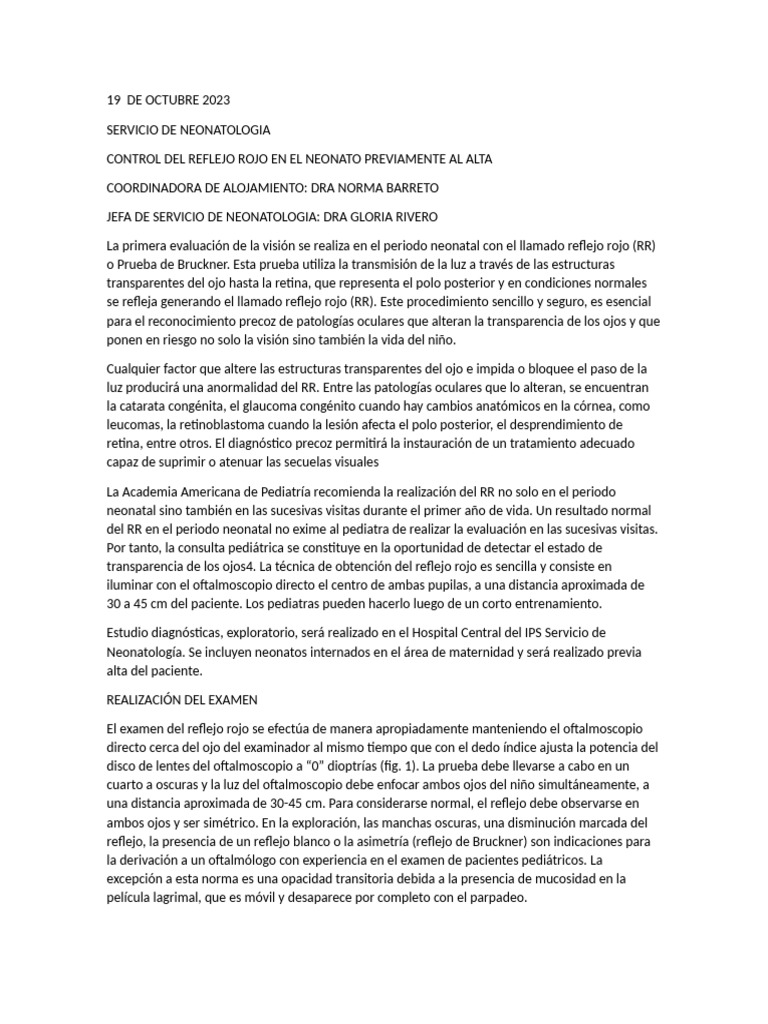 Control del Reflejo Rojo en Neonatos | PDF | Infantes | Ojo