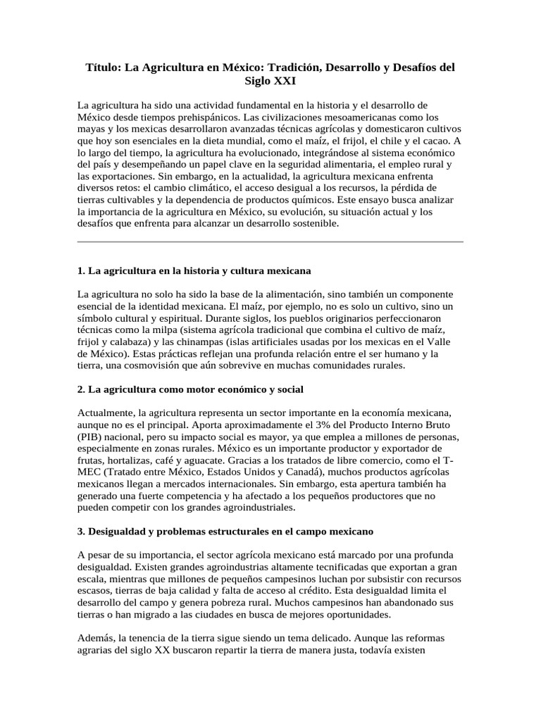 Importancia y desafíos de la agricultura en México | PDF | Agricultura ...