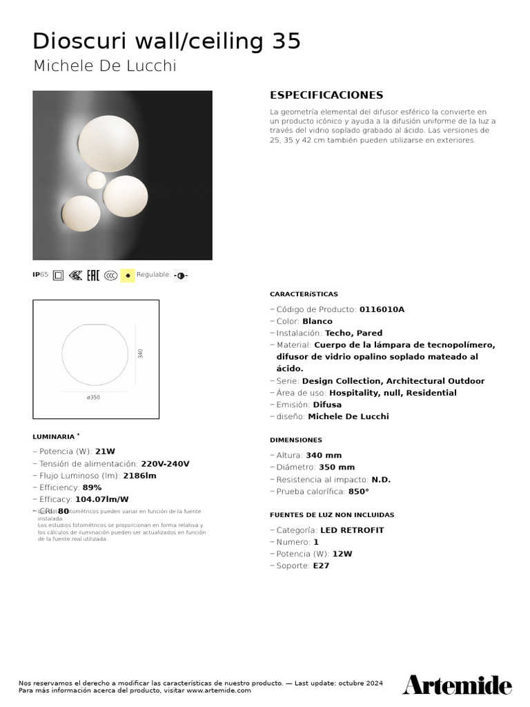 Artemide Dioscuri Parete Soffitto 35 394045 Es | PDF | Encendiendo ...
