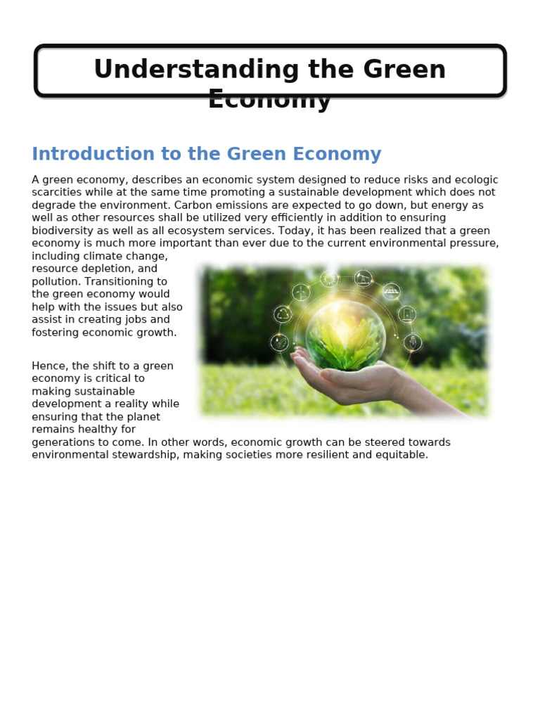 Understanding The Green Economy | PDF | Sustainability | Green Economy