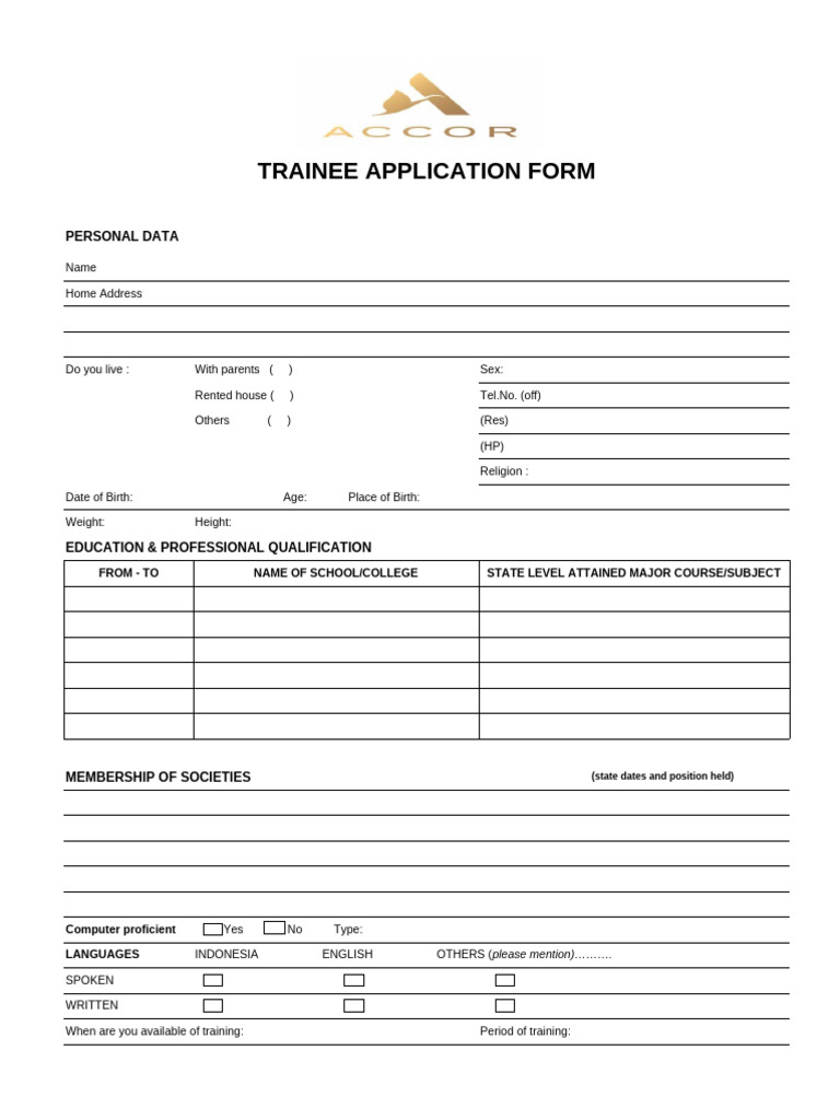 Application Form for Trainee - Copy | PDF