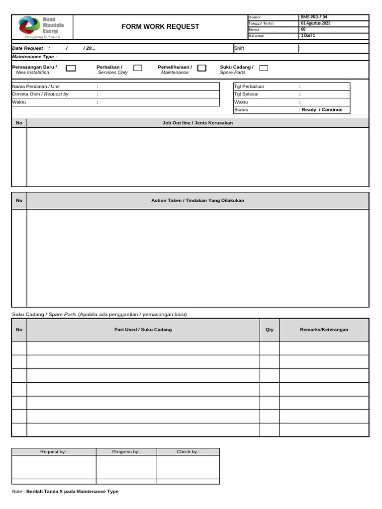 BME-PRD-F.04 - FORM WORK REQUEST | PDF