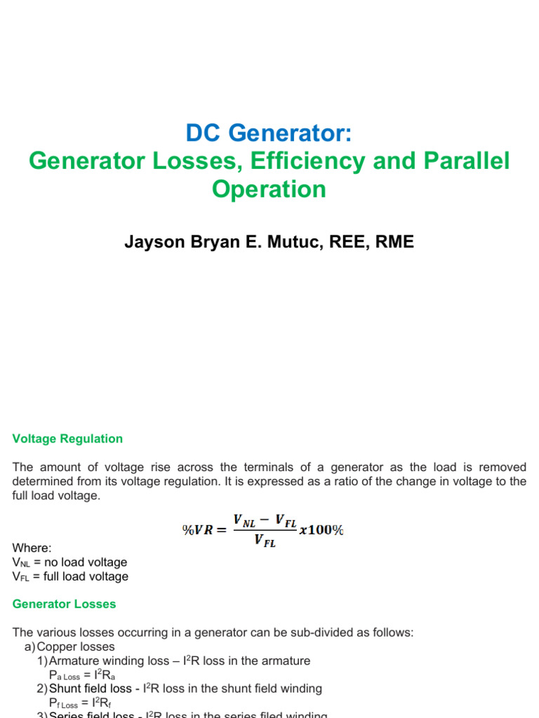 Generator Efficiency and Parallel Operation | PDF | Electric Generator | Voltage