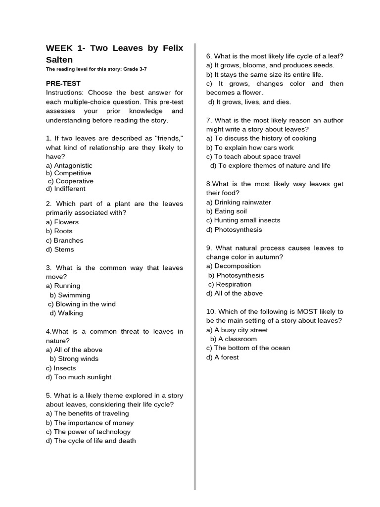 Pre Testpost Test Tqtool | PDF | Leaf | Narration