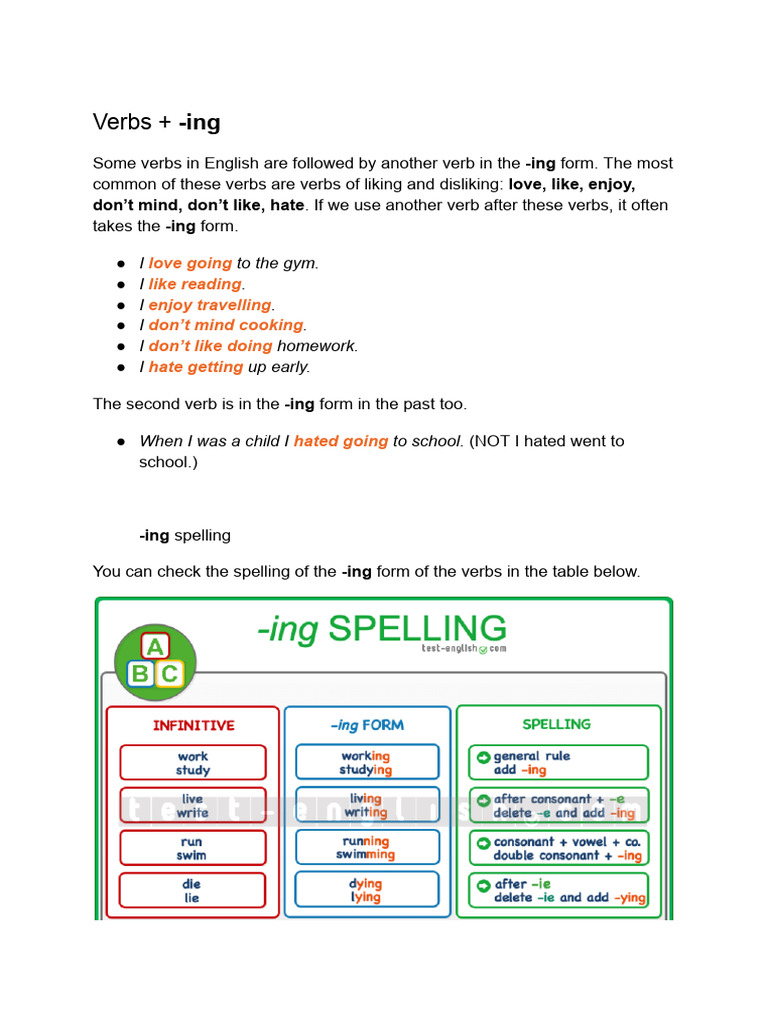 Verbs with -ing and Infinitive Forms | PDF