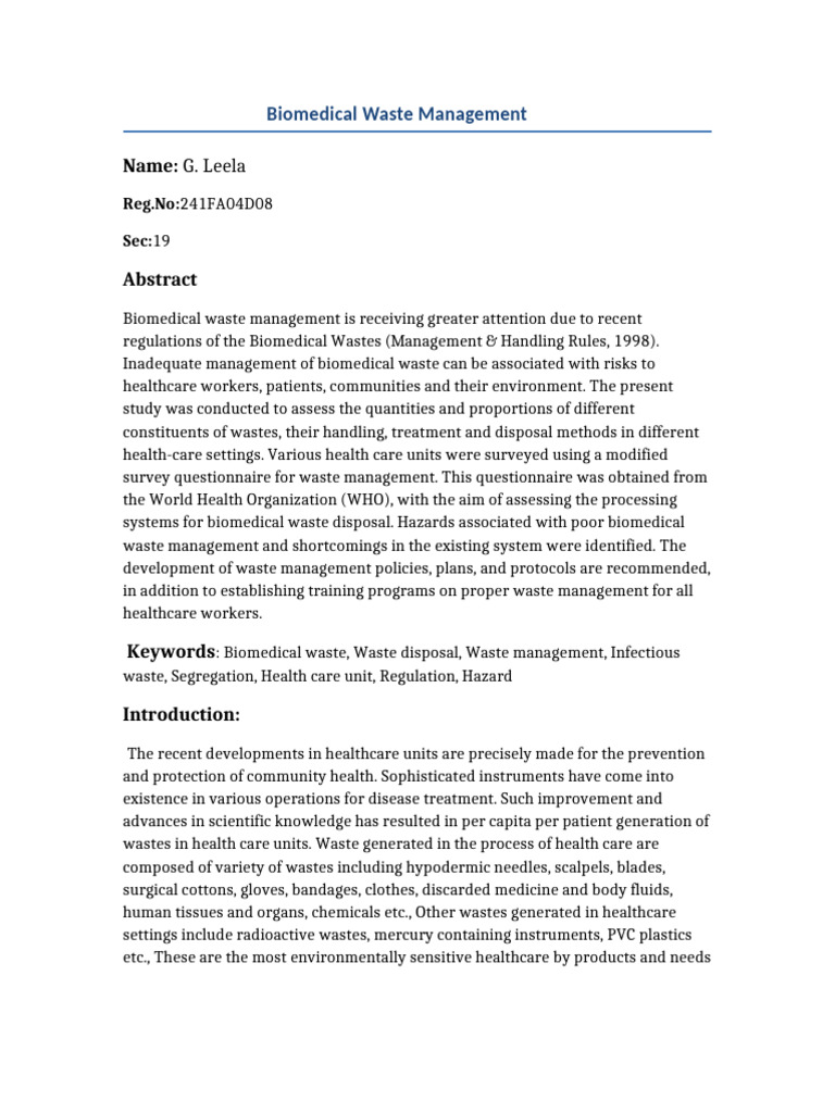 Effective Biomedical Waste Management | PDF | Waste | Waste Management