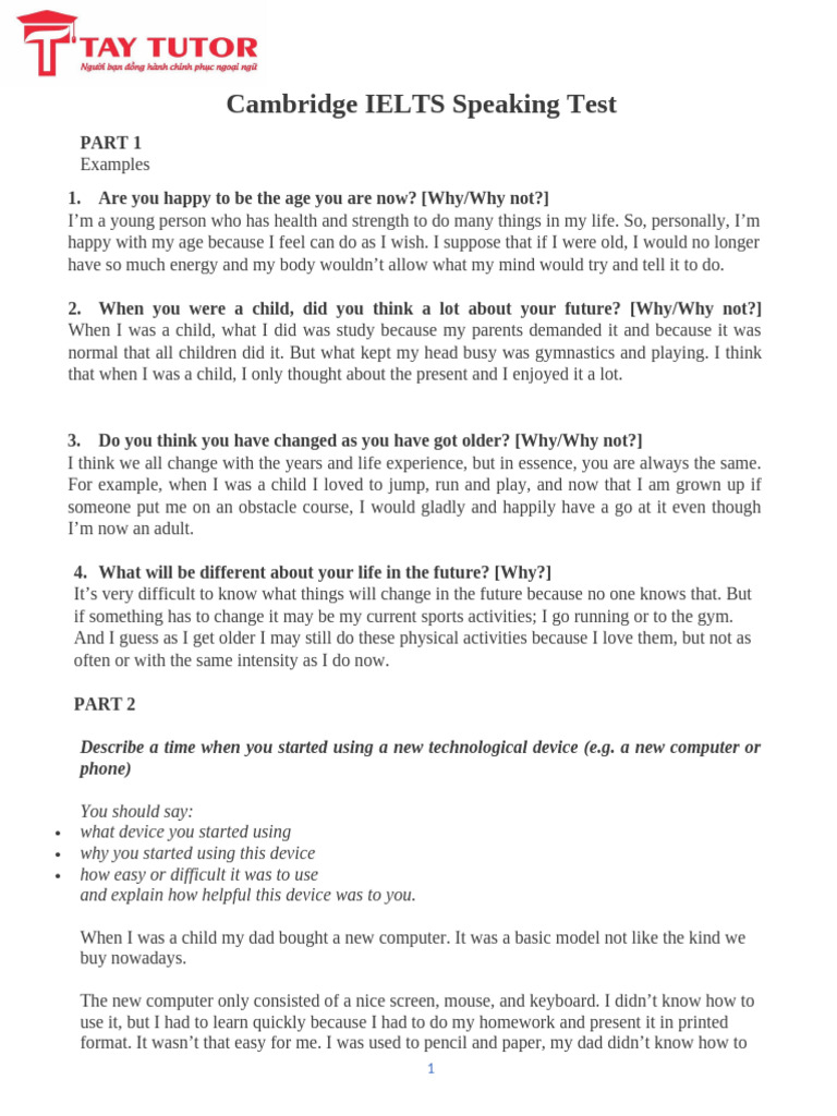 Cambridge IELTS Speaking Test | PDF | Cursor (User Interface ...