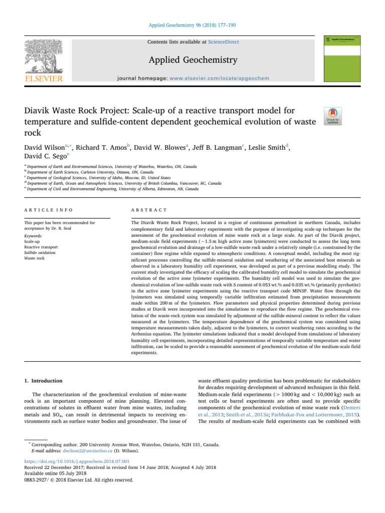 Diavik Waste Rock Geochemical Modeling | PDF | Activation Energy | Minerals