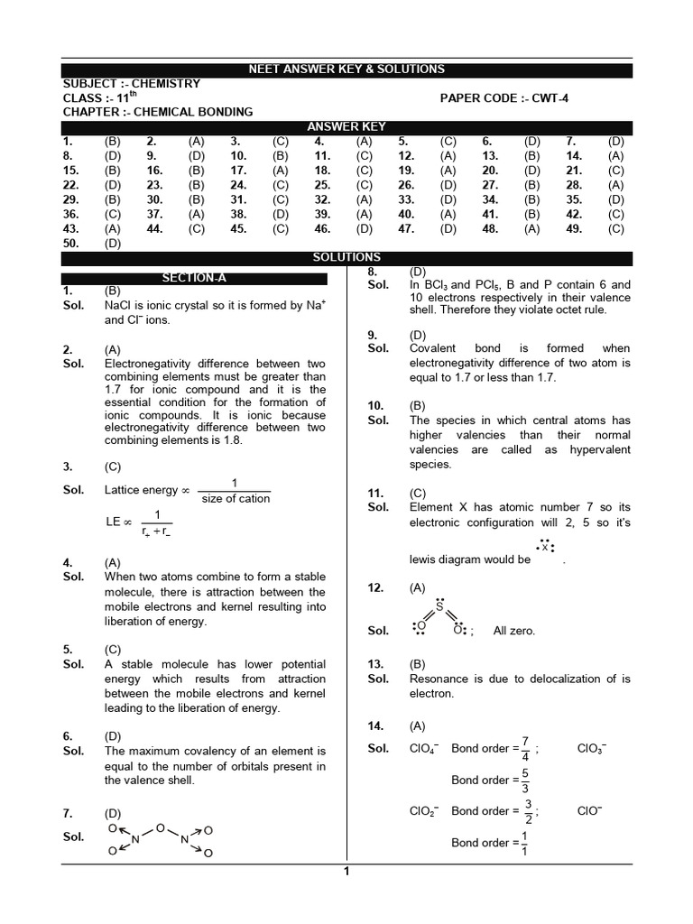 NEET Chemistry: Chemical Bonding Solutions | PDF | Ionic Bonding ...