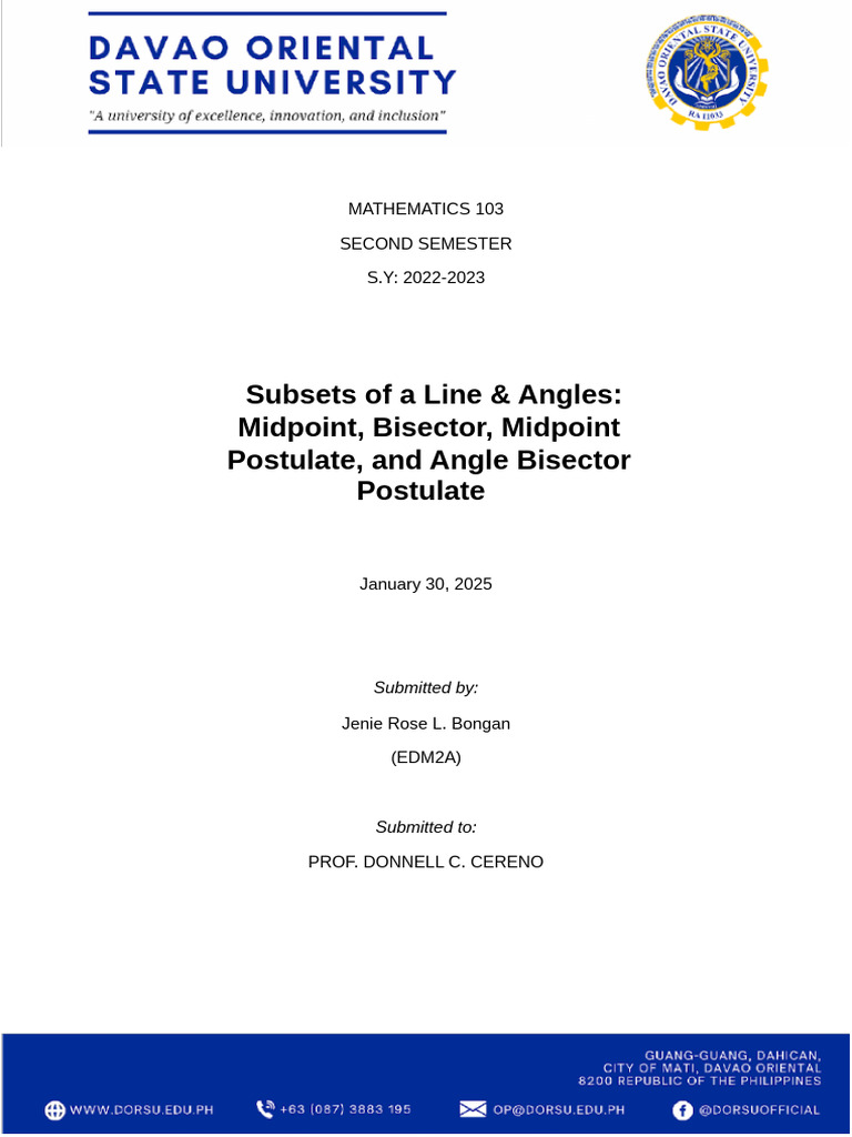 Subsets of A Line Angles Midpoint Bisector Midpoint Theorem and Angle ...