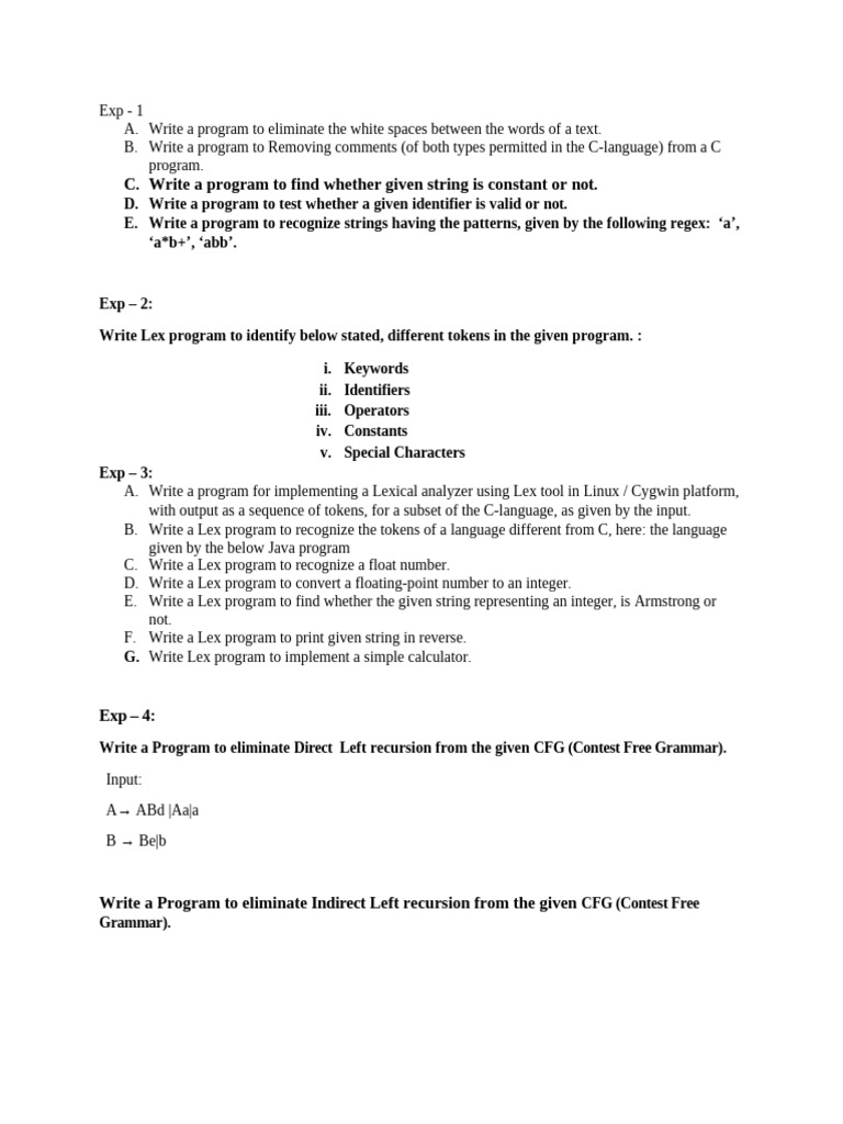 CD Lab questions2024-2025 ODD | PDF | Syntax (Logic) | Metalogic