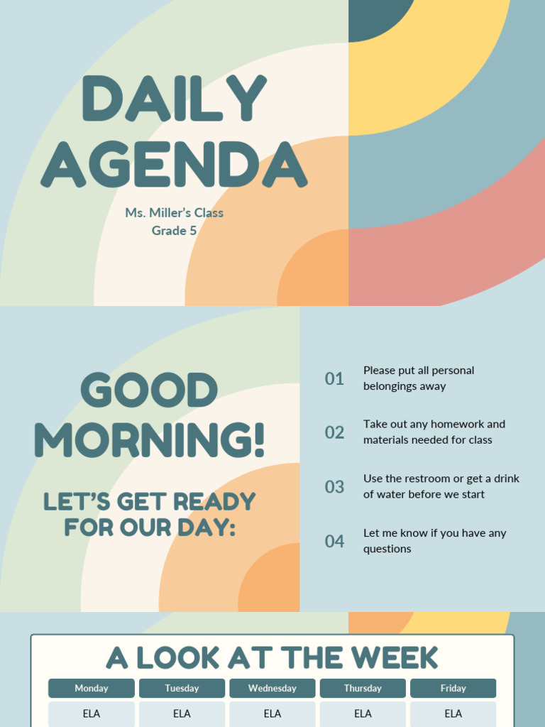 Daily Agenda Education Presentation in Colorful Retro Style | PDF