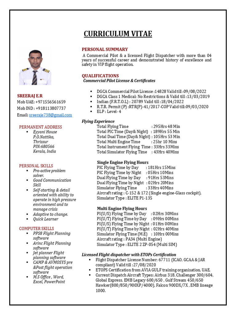 First Officer Resume - Sreeraj E.R | PDF | United Arab Emirates | Aerospace
