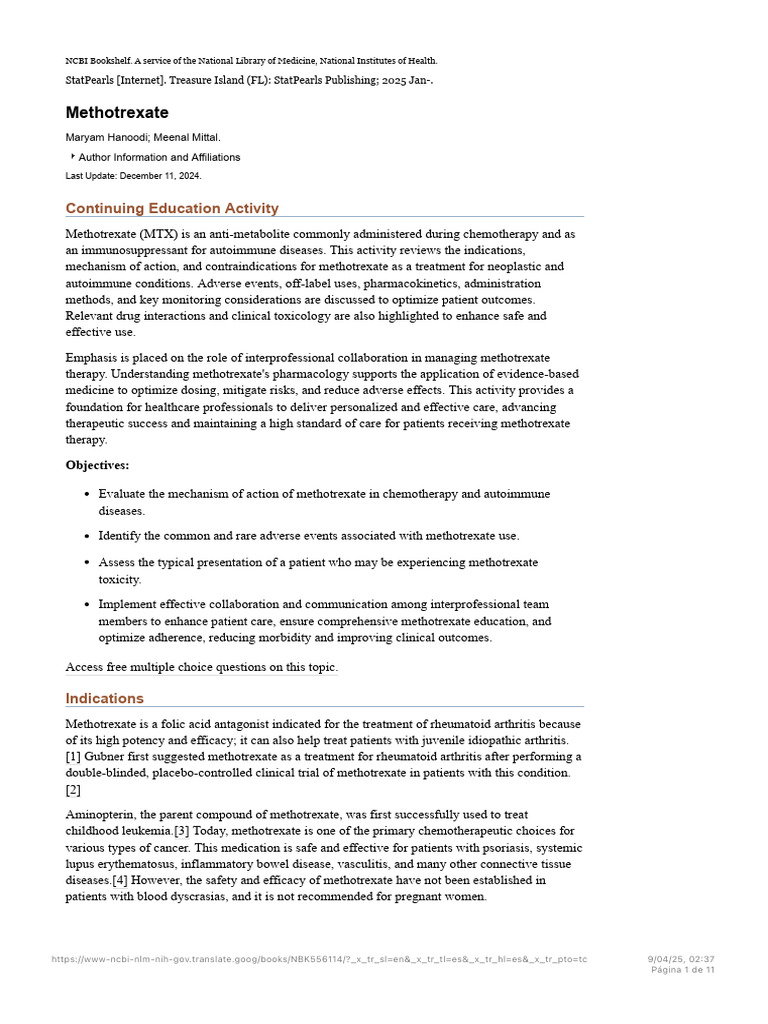 Methotrexate: Uses and Mechanisms Explained | PDF | Drugs | Medical ...