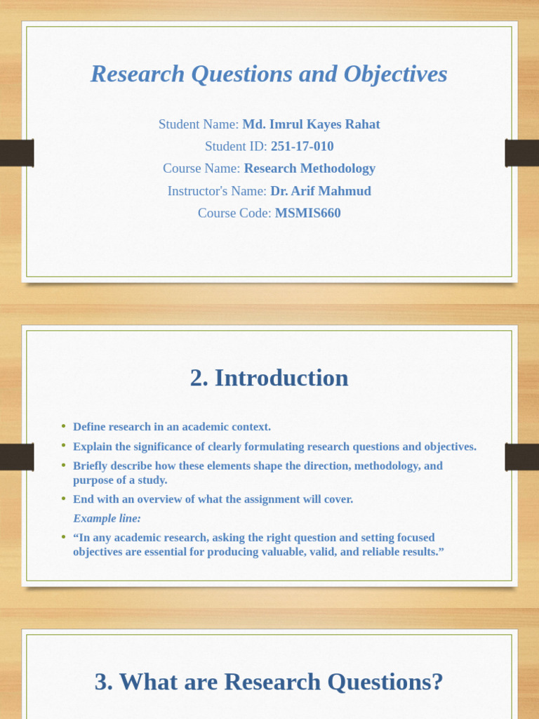 Research Questions and Objectives | PDF | Methodology | Cognition