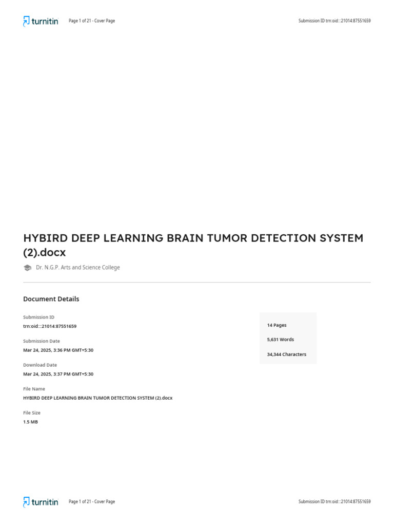 Hybird Deep Learning Brain Tumor Detection System | PDF | Citation