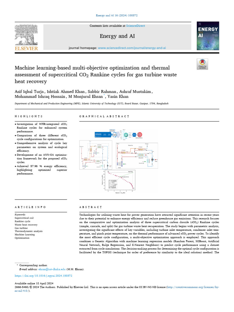 Machine Learning-Based Multi-Objective Optimization and Thermal Assessment of Supercritical CO2 ...