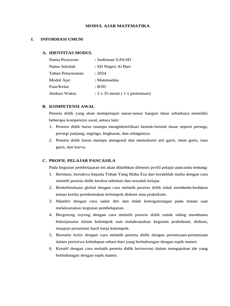 MODUL AJAR MATEMATIKA Sudir | PDF