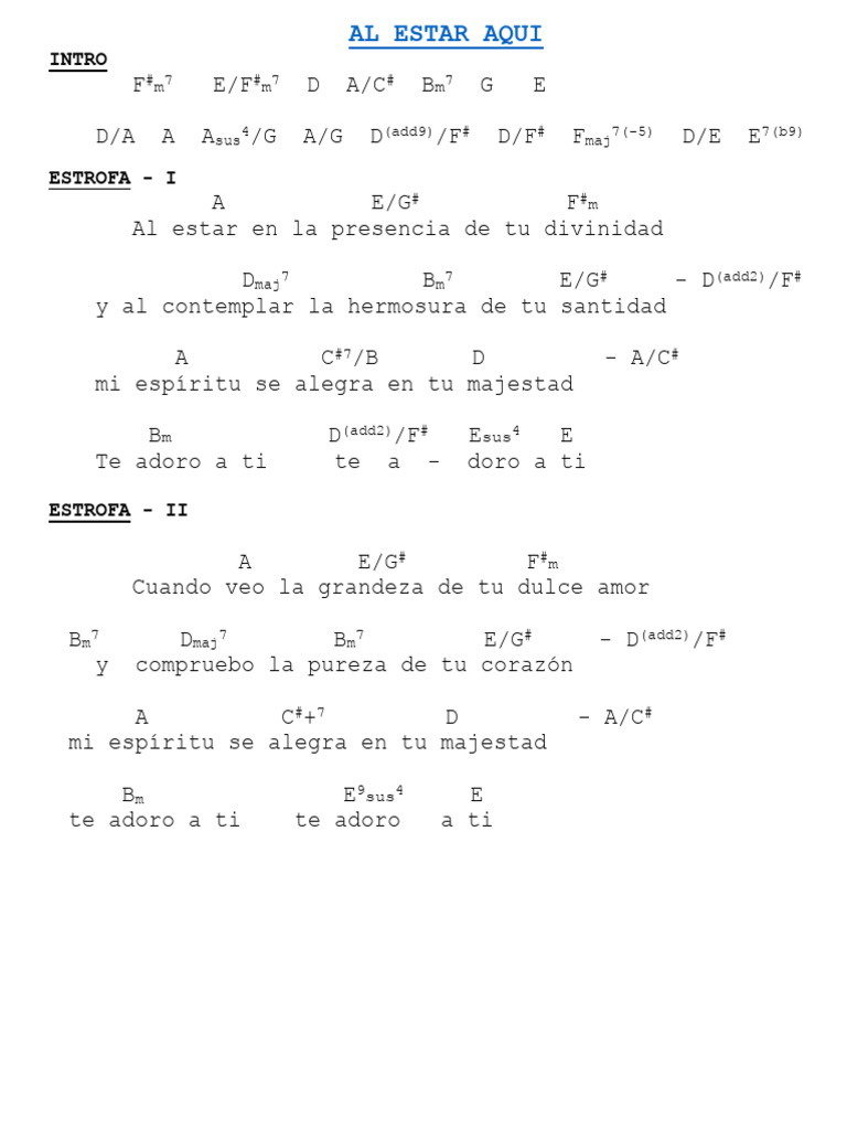 Letra de "Al Estar Aquí" | PDF