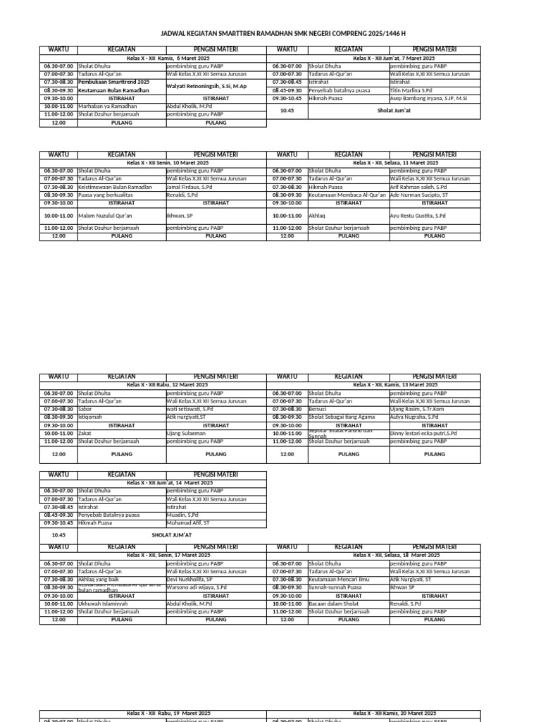 Jadwal Kegiatan Ramadhan 2024 | PDF