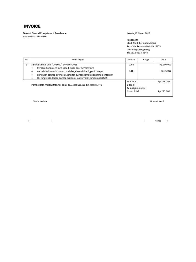 Invoice Klinik Multi Medika Permata Mare 25 | PDF