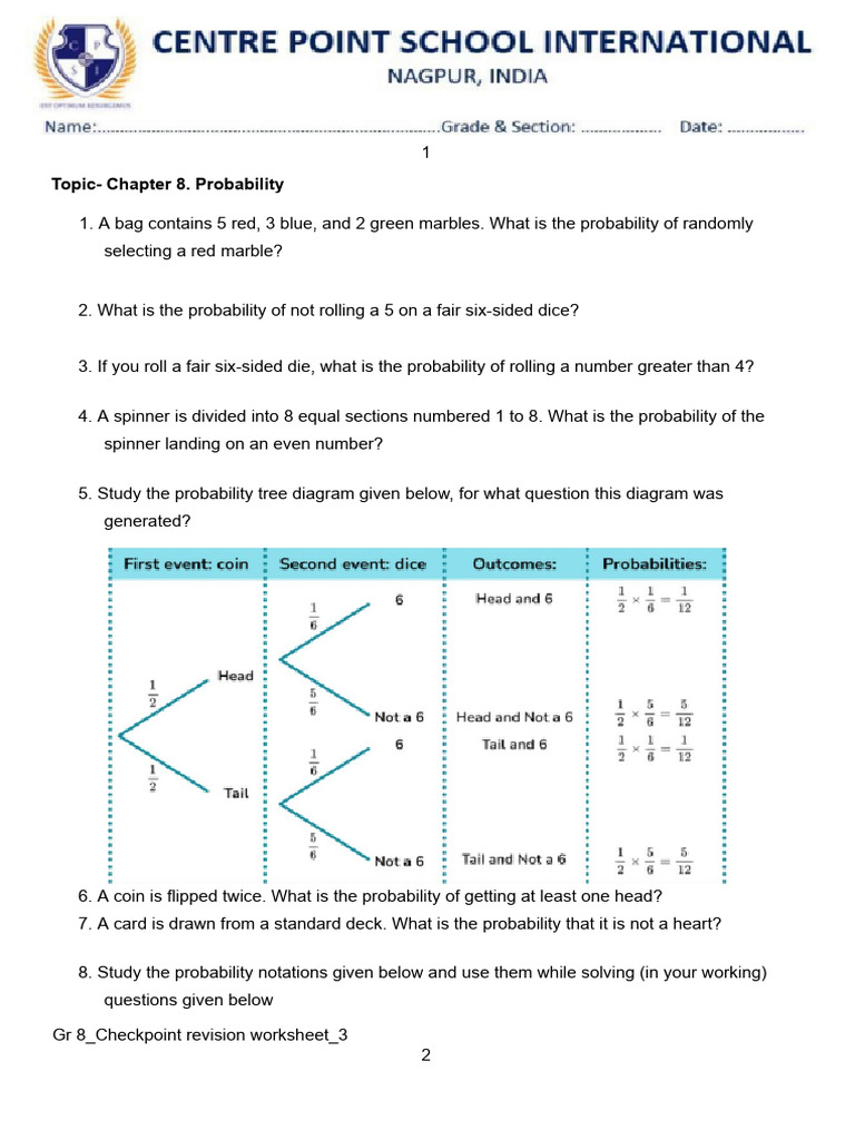 GR 8 - Checkpoint Revision - 4 | PDF | Probability | Probability And Statistics