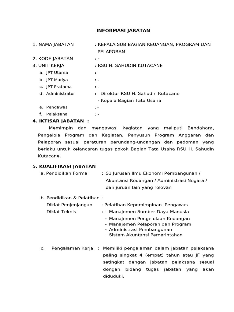 Kepala Subbagian Keuangan, Program Dan Pelaporan | PDF