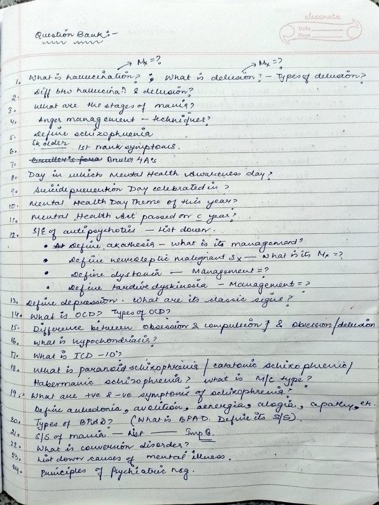 Psych Viva Question Bank | PDF