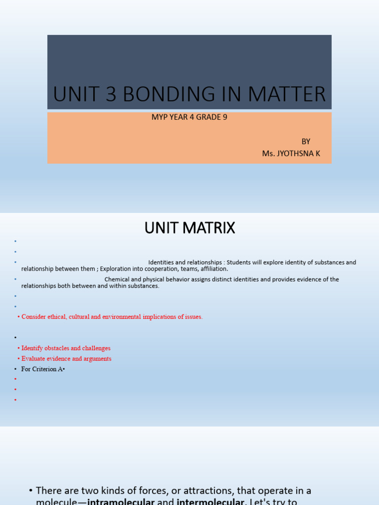 Unit 3 Bonding in Matter (1) | PDF | Ion | Chemical Bond