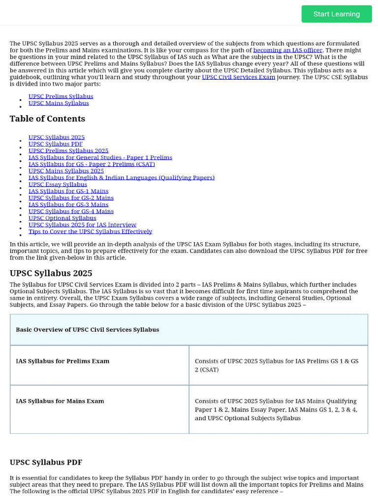 UPSC Syllabus 2025_ IAS Prelims & Mains Syllabus PDF | PDF