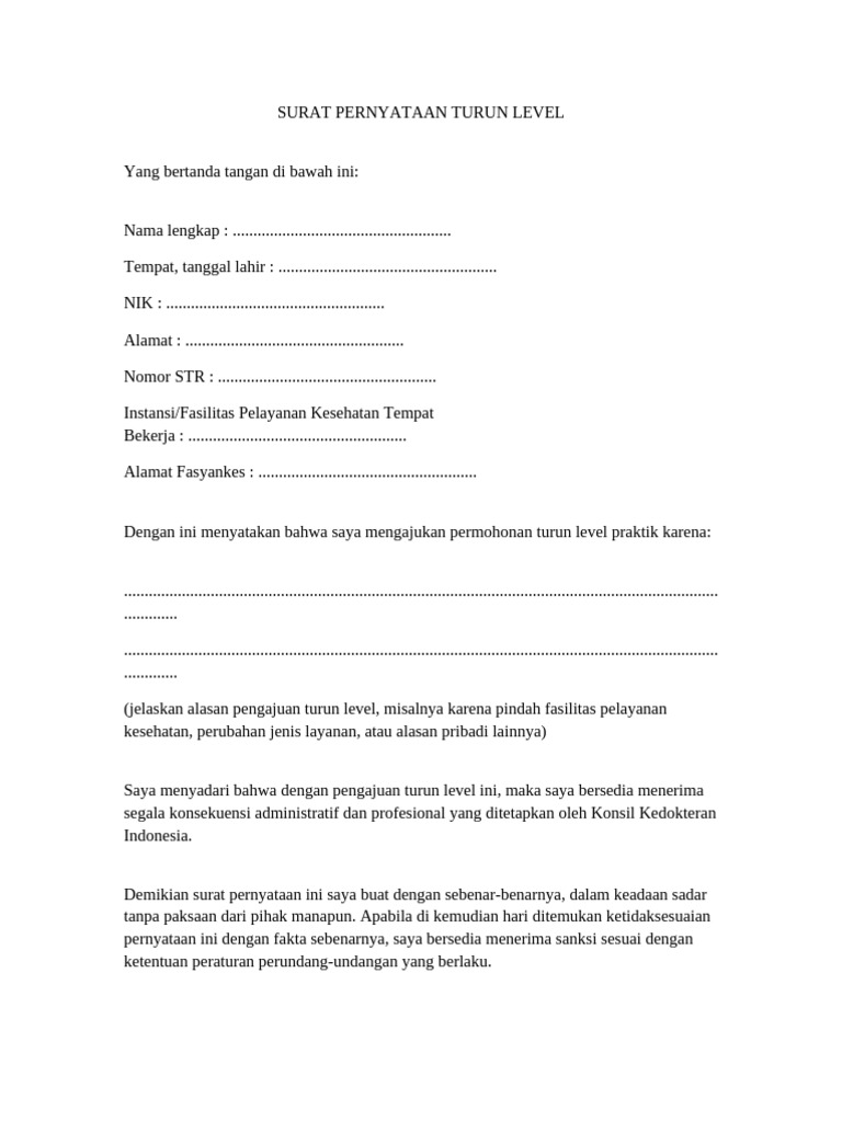 Surat Pernyataan Turun Level KKI | PDF