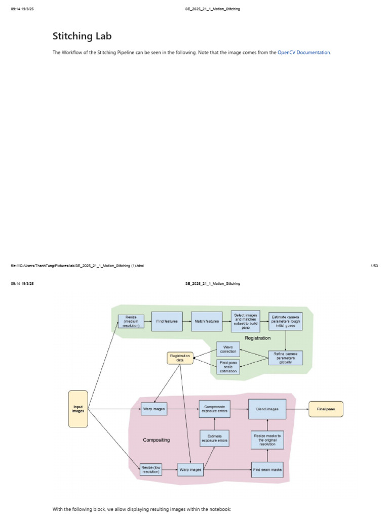 SE192307 Lab12 Motion Stitching | PDF
