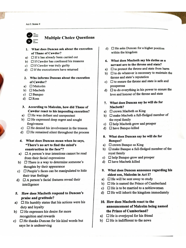 Macbeth Act1 Sc4 To 7 Qs | PDF