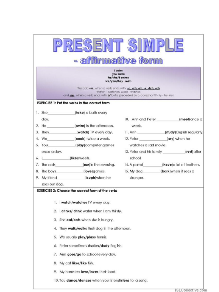 Present Simple Tense - Test 20 | PDF