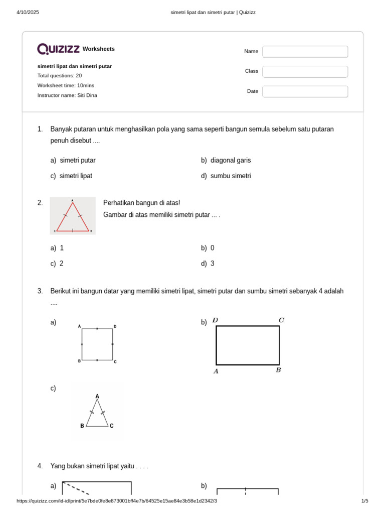 Quizizz - Simetri Lipat Dan Simetri Putar | PDF