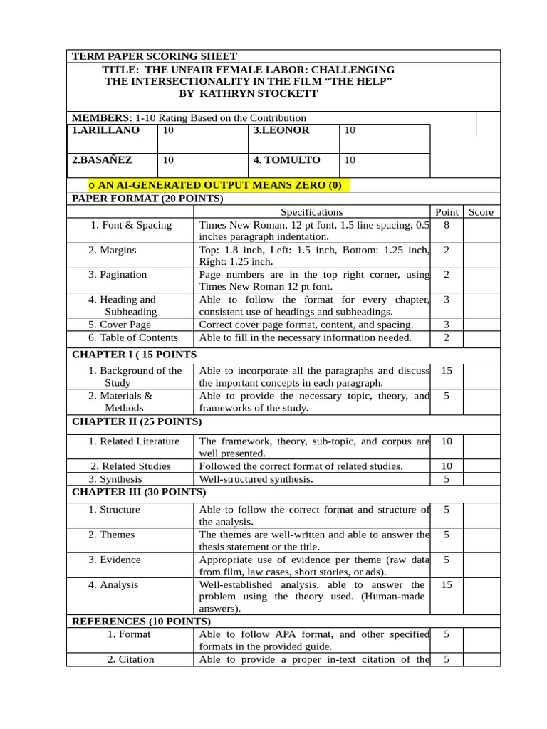 TERM-PAPER-SCORING-SHEET | PDF | Paragraph | Citation