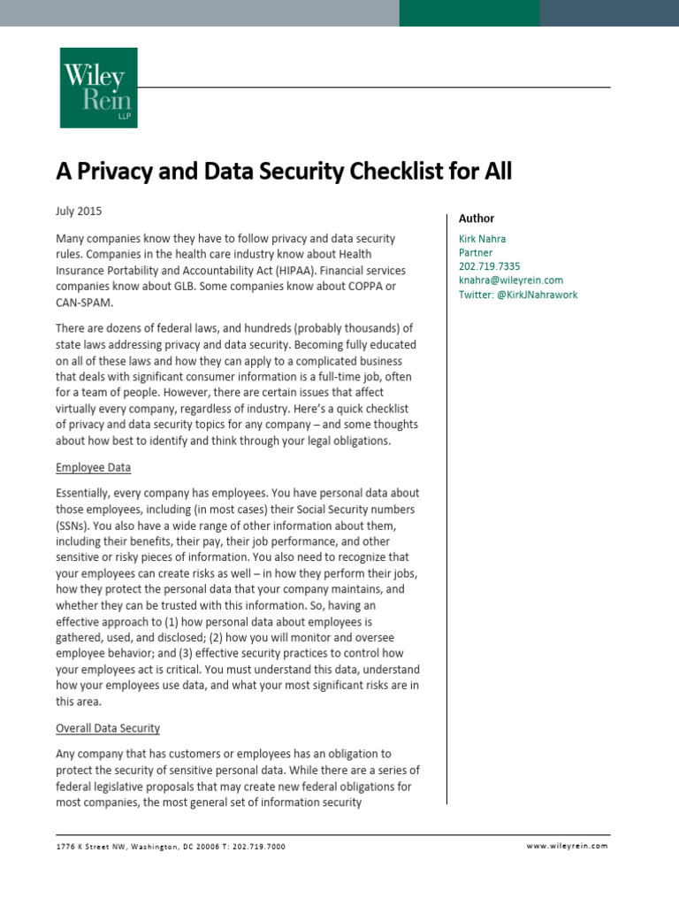 129_A Privacy and Data Security Checklist for All | PDF | Information ...
