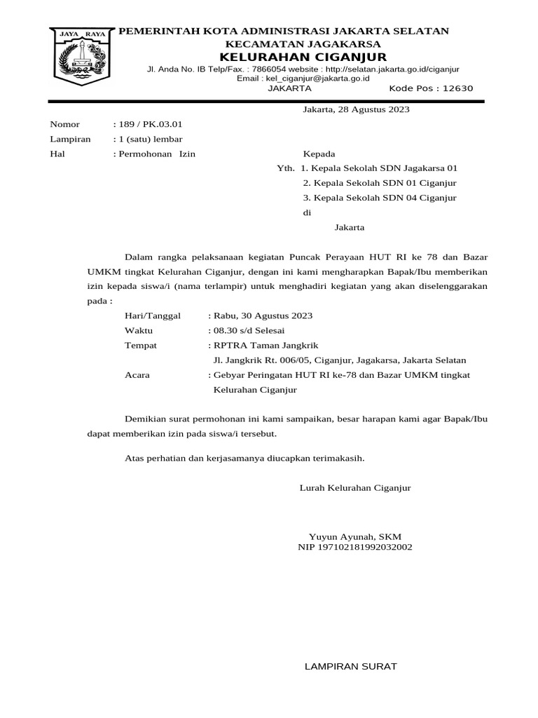 Surat Permohonan Izin Sekolah | PDF